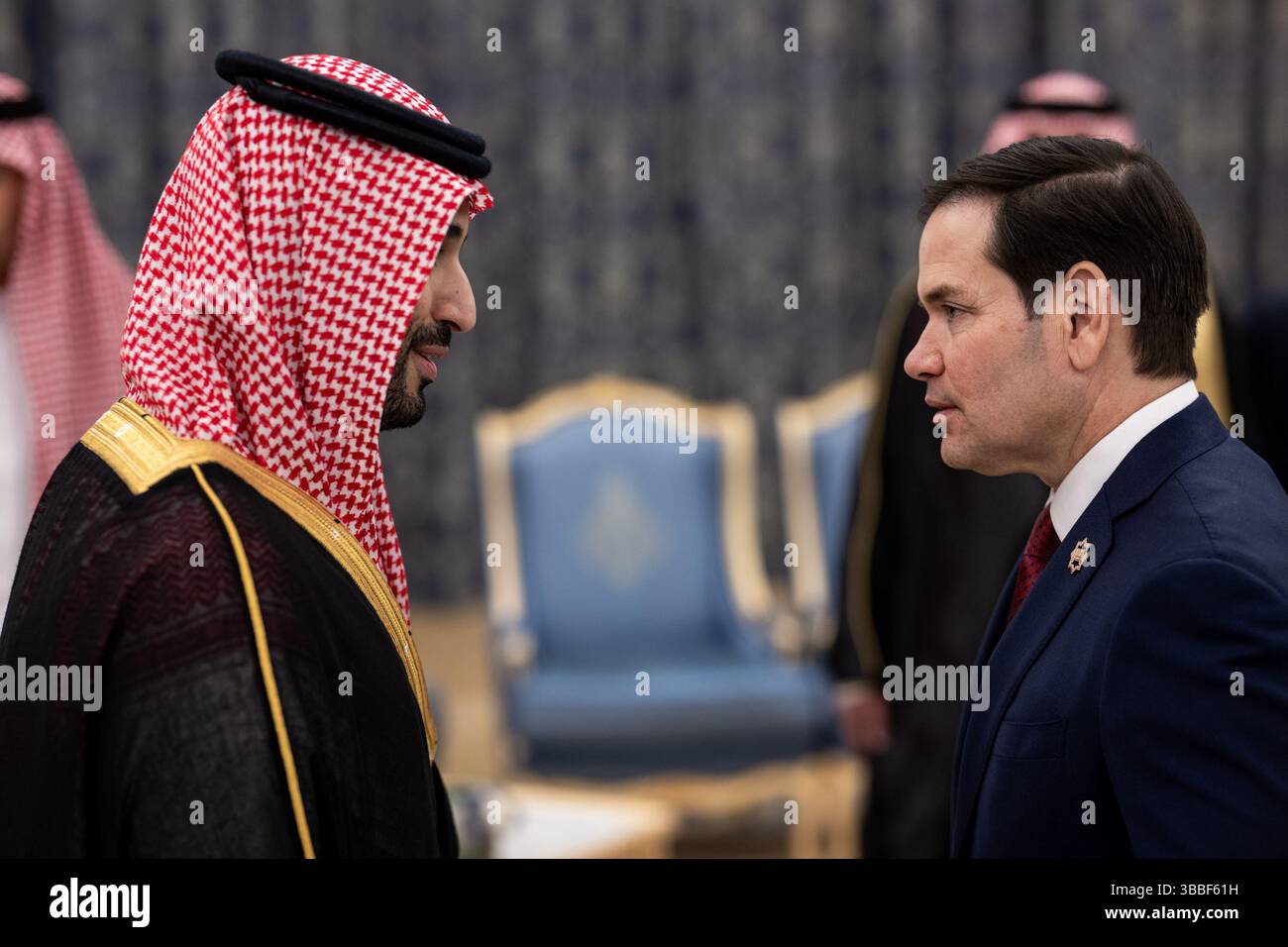 President Donald Trump greets officials during a welcome ceremony at ...