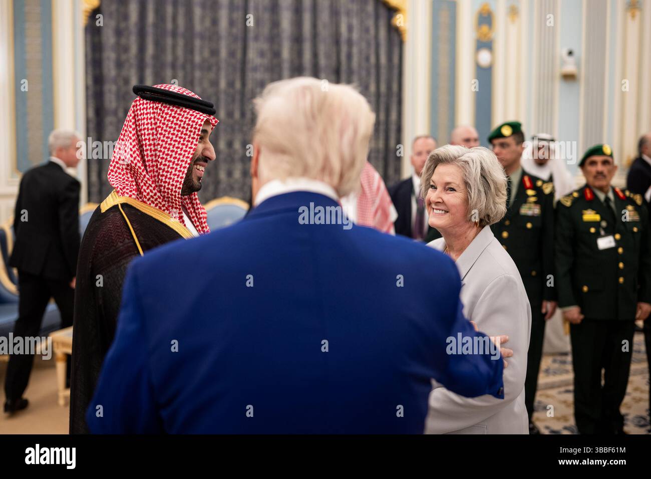 President Donald Trump greets officials during a welcome ceremony at ...
