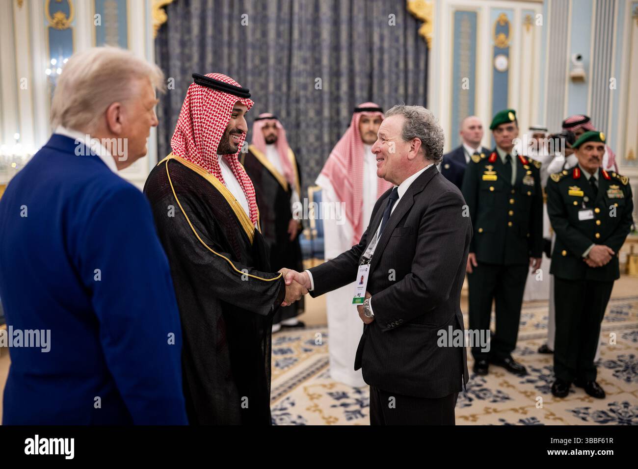 President Donald Trump greets officials during a welcome ceremony at ...