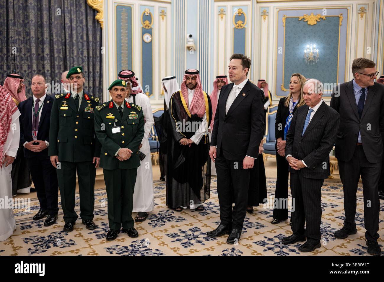 Elon Musk waits in line to greet President Donald Trump and Saudi Crown ...