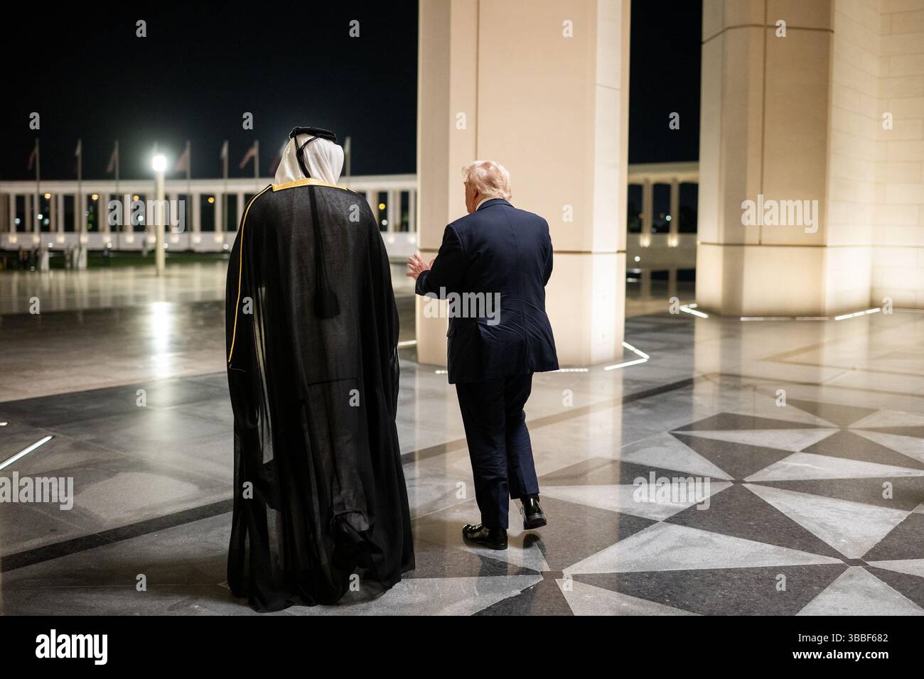 President Donald Trump is greeted by Amir of Qatar Sheikh Tamin bin ...