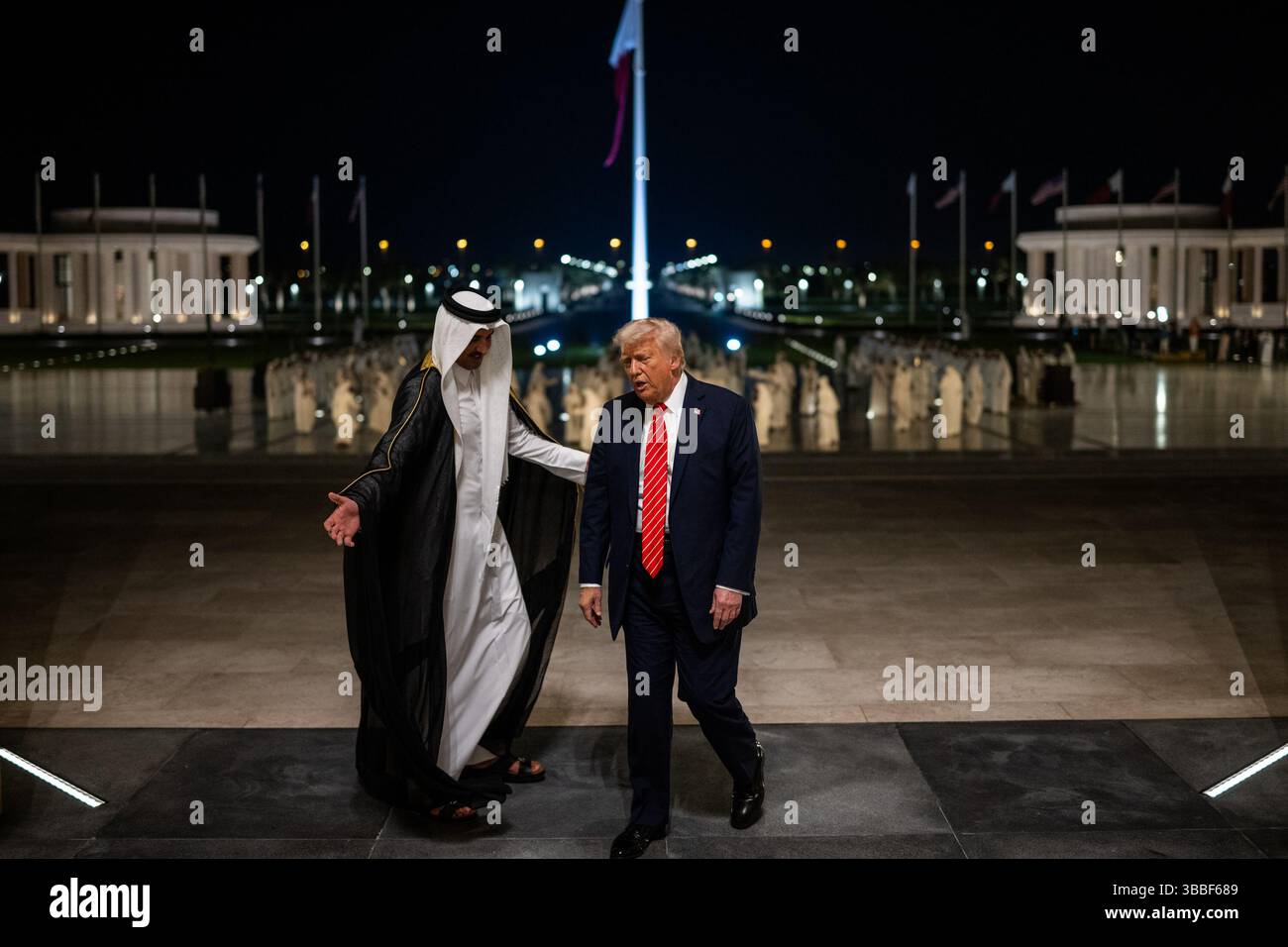 President Donald Trump is greeted by Amir of Qatar Sheikh Tamin bin ...