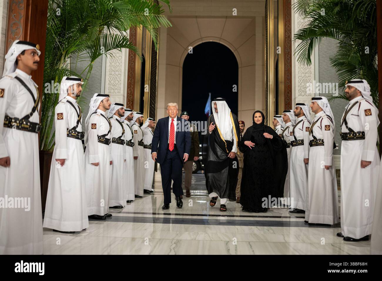 President Donald Trump is greeted by Amir of Qatar Sheikh Tamin bin ...