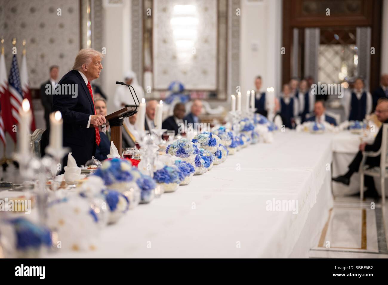 President Donald Trump gives remarks during an official State Dinner at ...