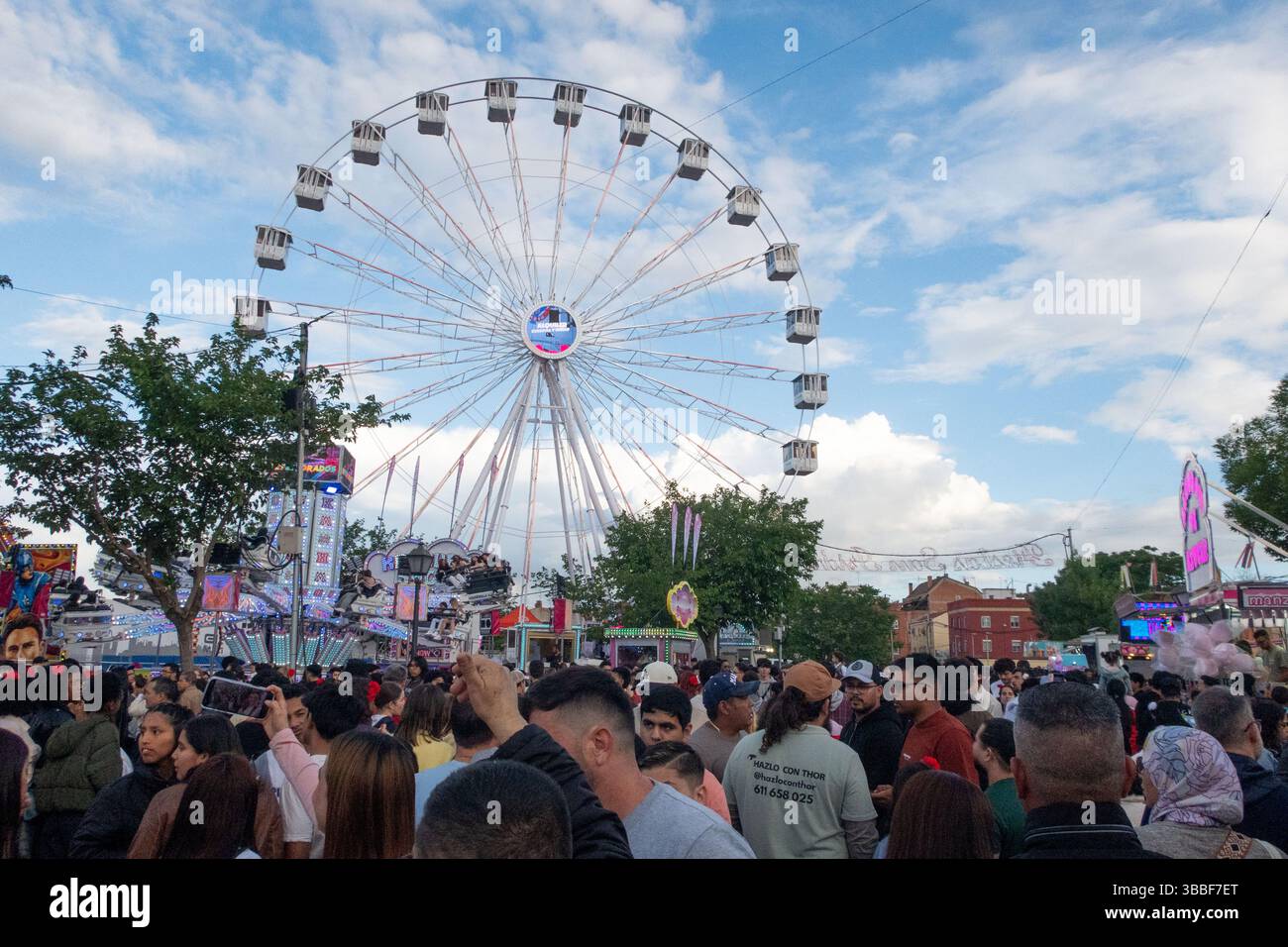 Madrid, Madrid, Spain. 15th May, 2025. Fair with rides and a ferris ...