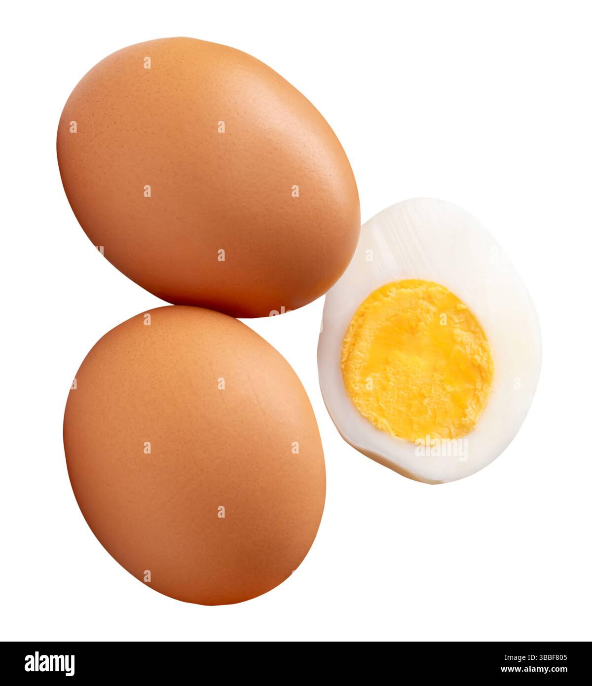 Top view of raw brown chicken eggs and cooked or boiled chicken egg ...