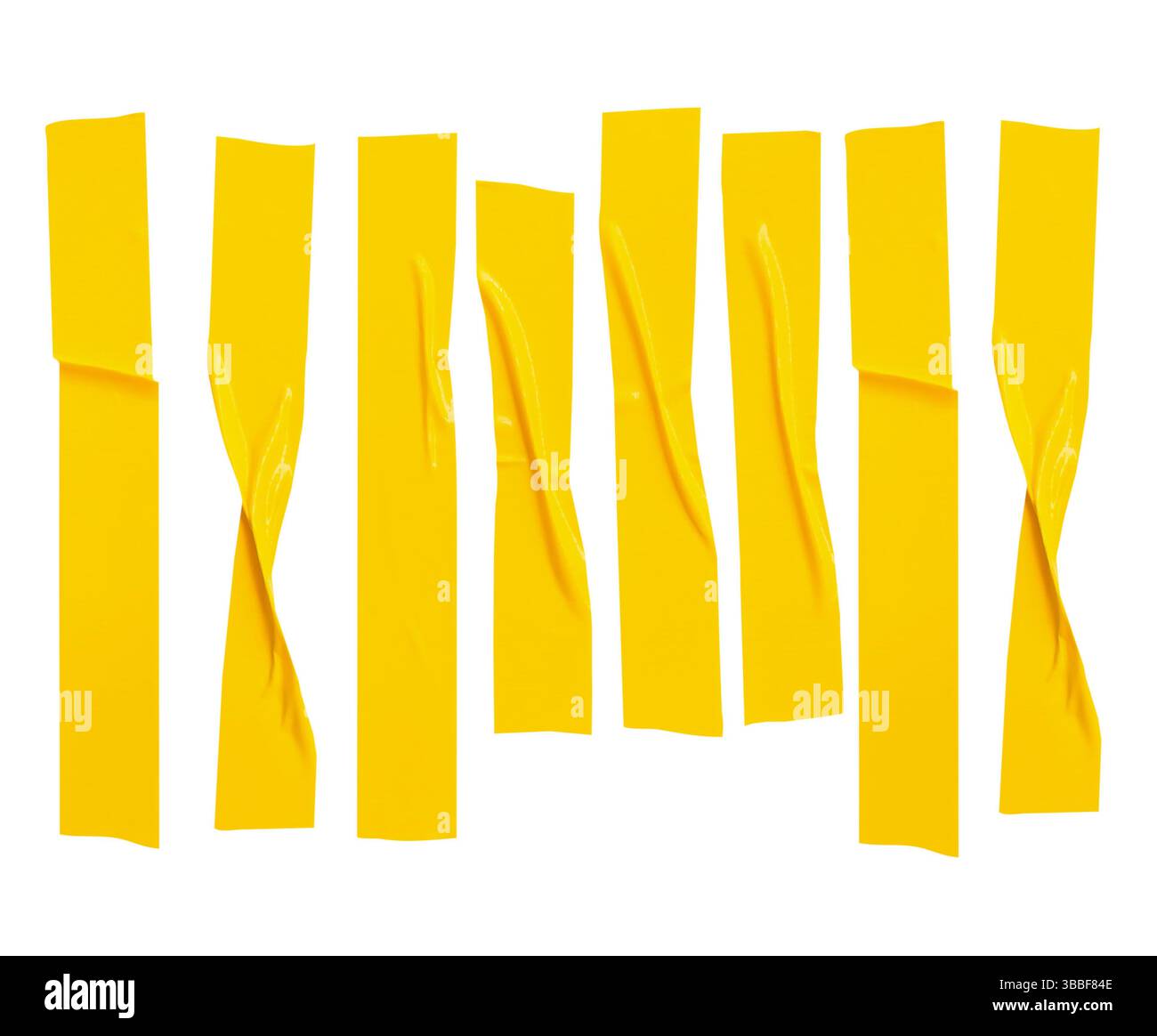 Top view set of wrinkled or crumpled yellow adhesive vinyl tape or ...
