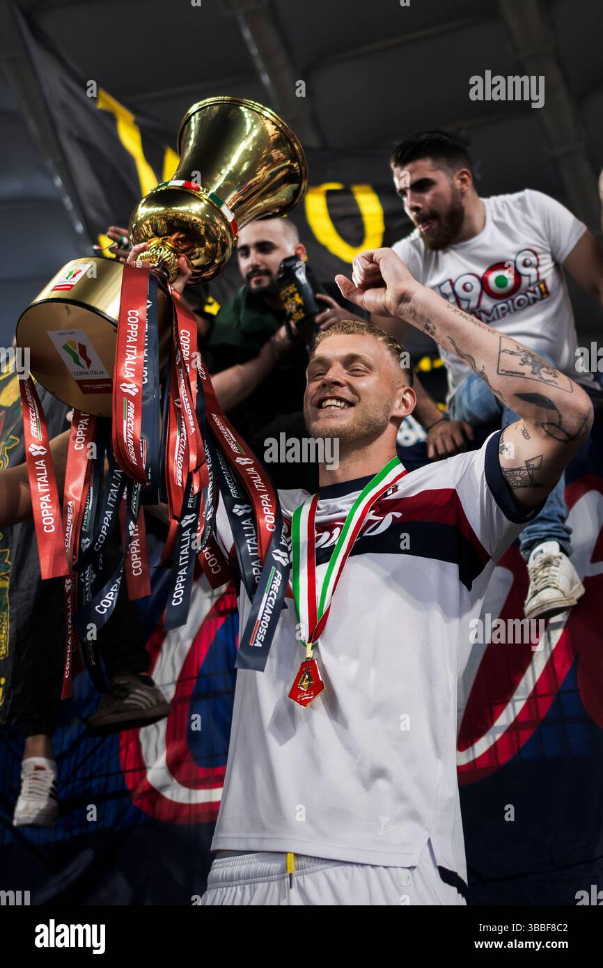 Jens Odgaard of Bologna FC celebrates with the trophy during the award ...
