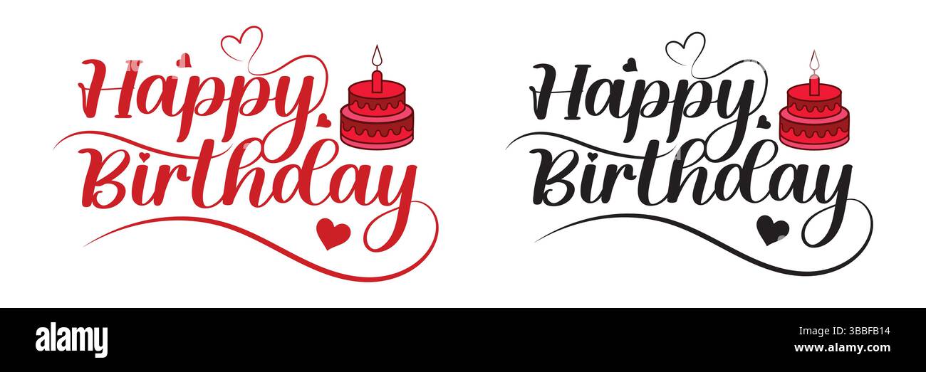 Happy Birthday Cake Icon Script Font Greeting Design Stock Vector Image ...