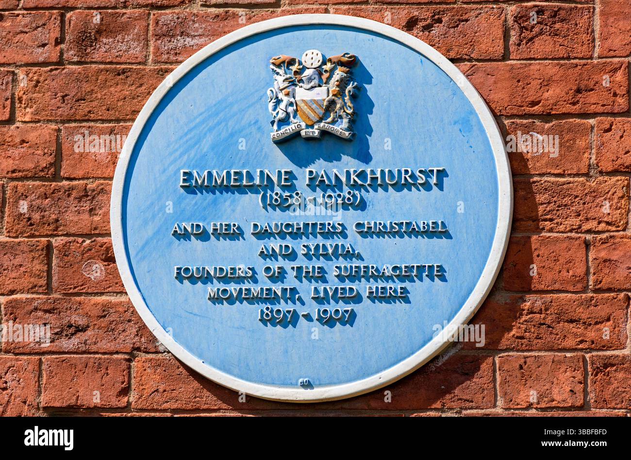 Blue plaque on the wall of the Pankhurst Centre, former home of ...
