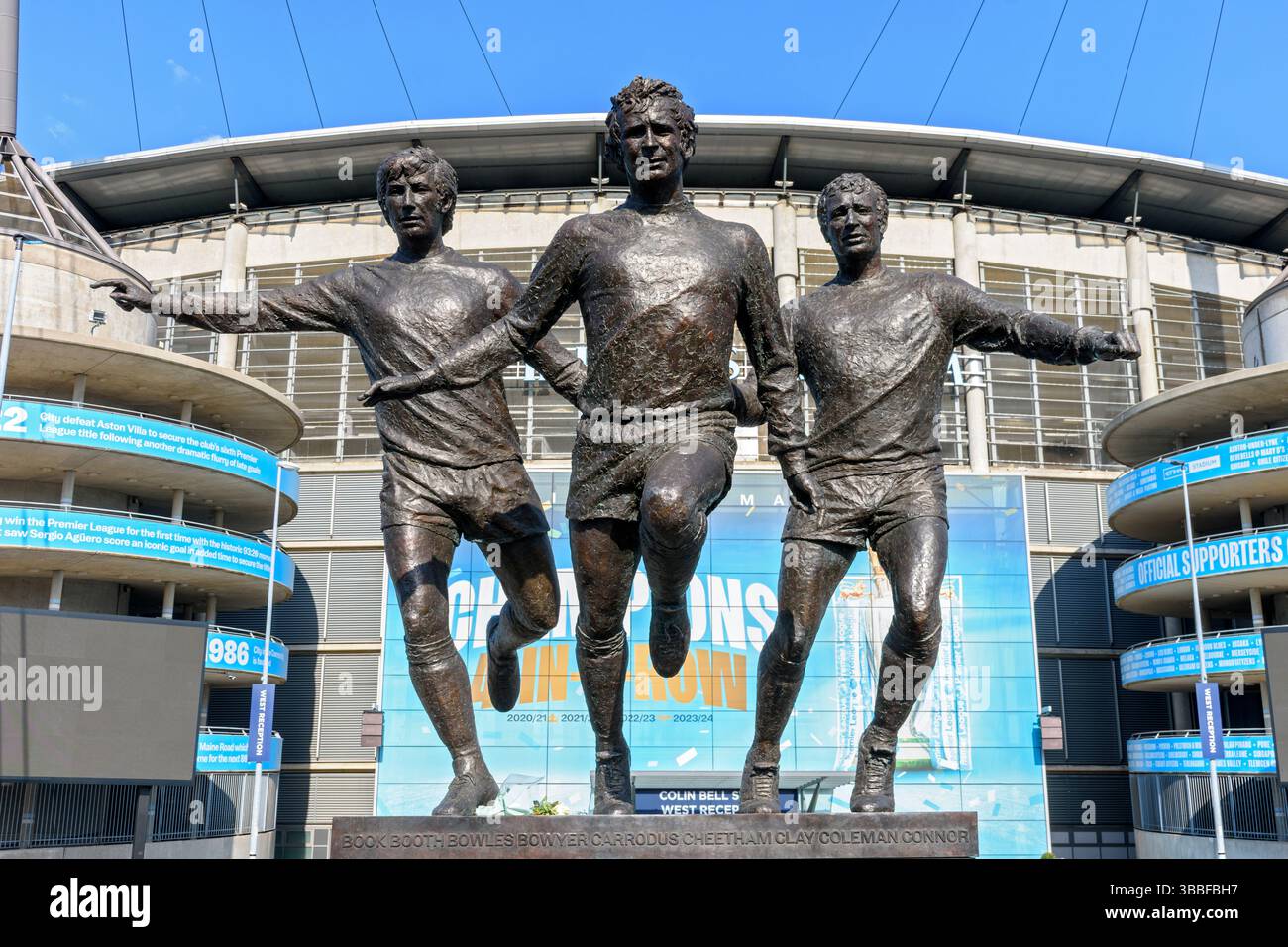 Statue of Manchester City trio Colin Bell, Francis Lee, and Mike ...