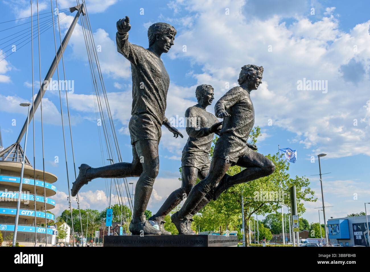 Statue of Manchester City trio Colin Bell, Francis Lee, and Mike ...