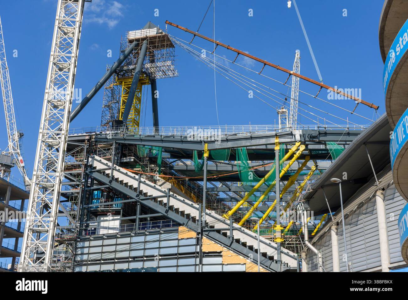 Etihad stadium North Stand expansion. Steel beams for the new roof ...
