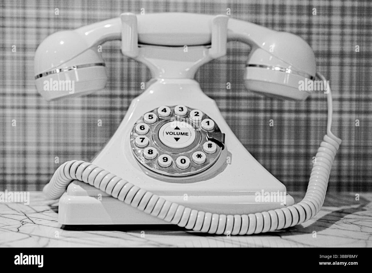 Vintage looking cradle rotary phone with cord - modern buttons and ...