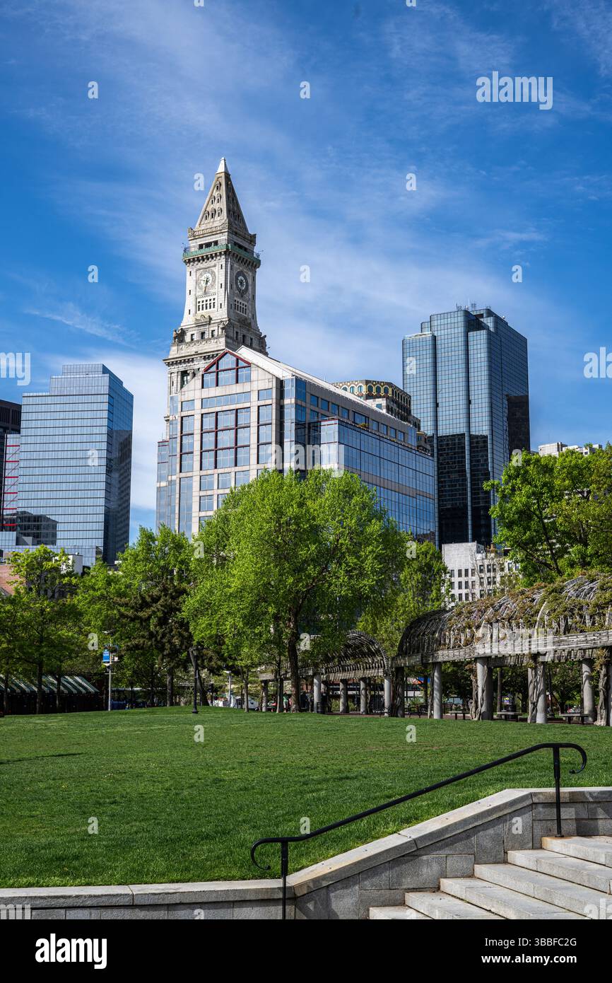 Clock tower on Custom House Boston in McKinley Square financial ...