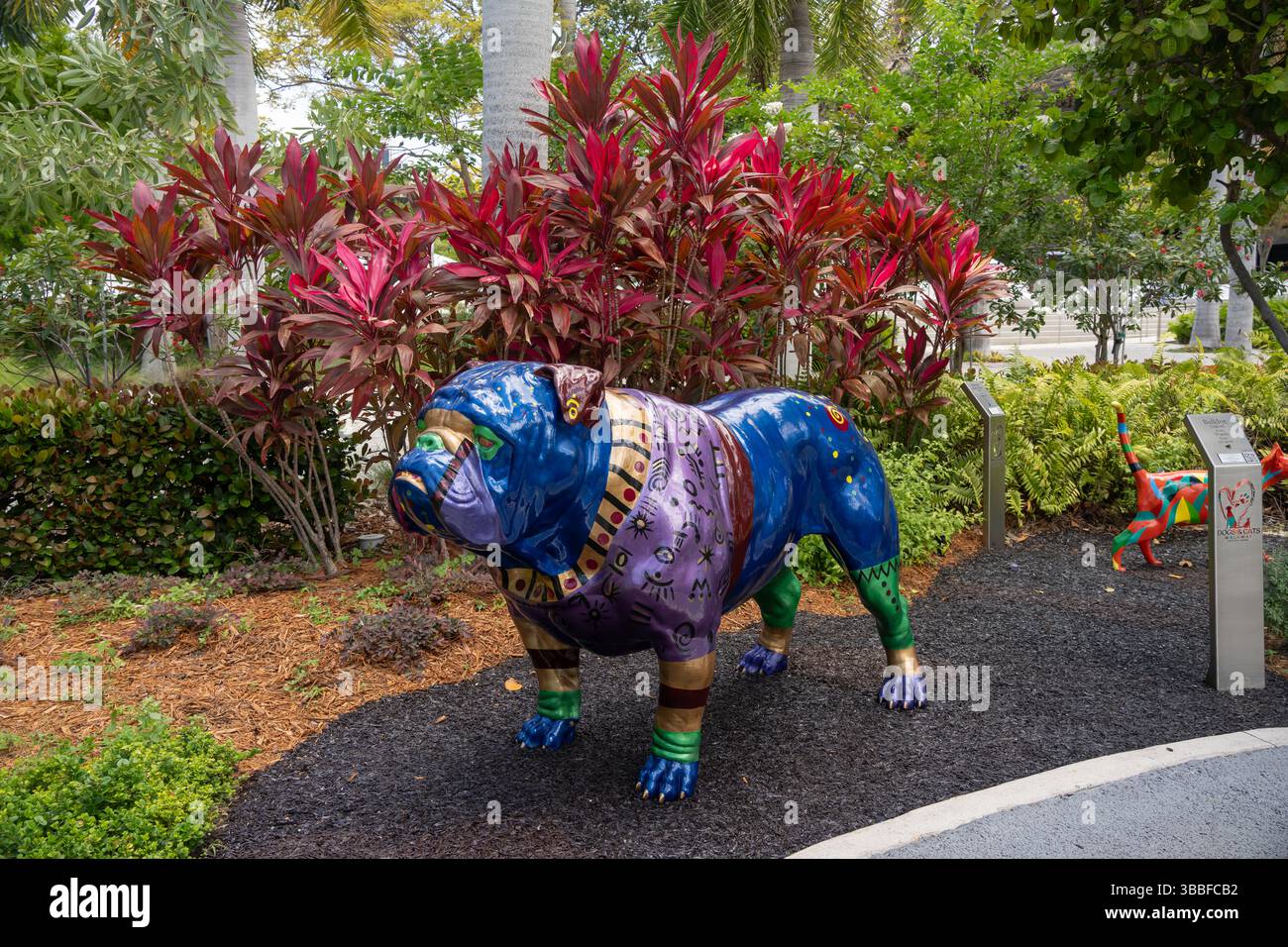 Colorful statues of cats and dogs in Maurice A. Ferré Park in Downtown ...