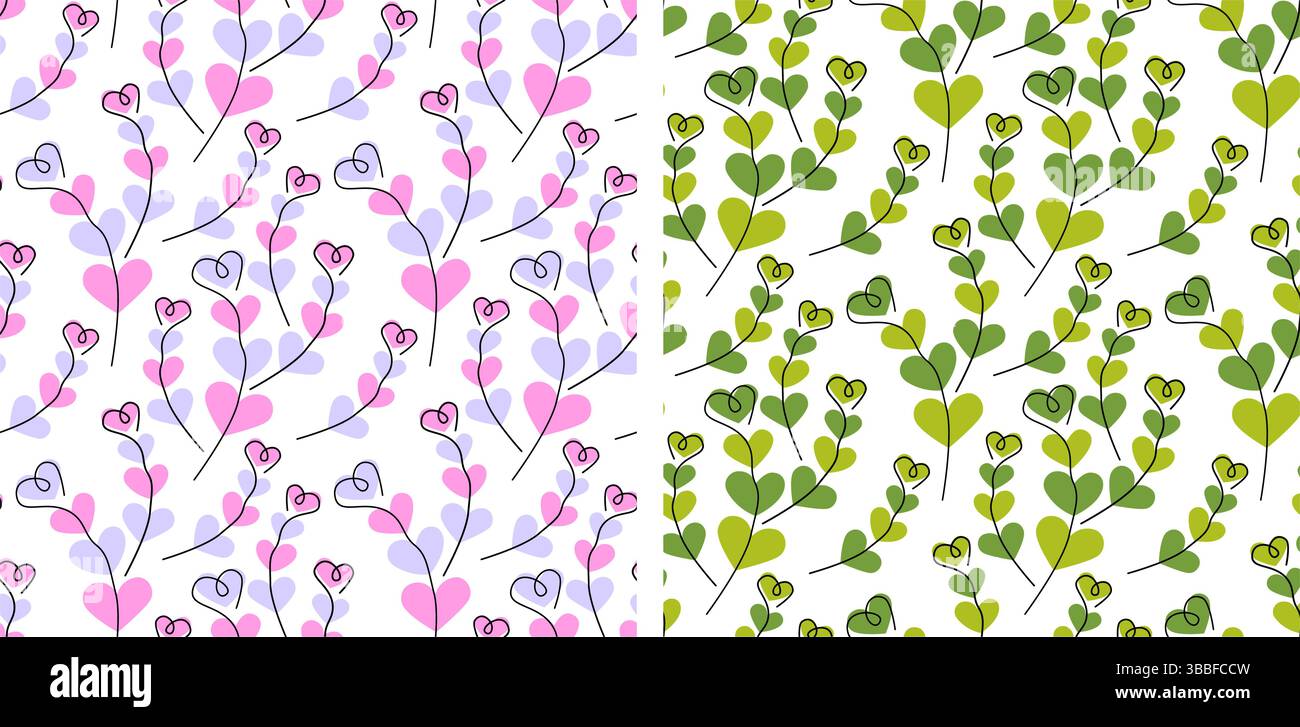 Color Heart shaped twigs Seamless Pattern Minimalistic design Trendy ...