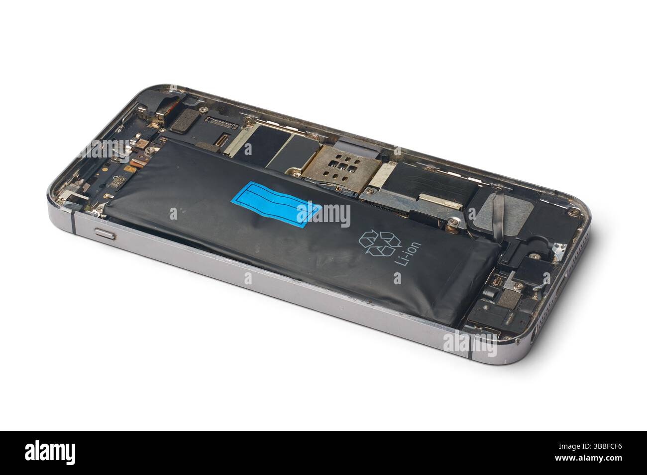 disassembled smartphone with dead and swollen lithium-ion battery ...
