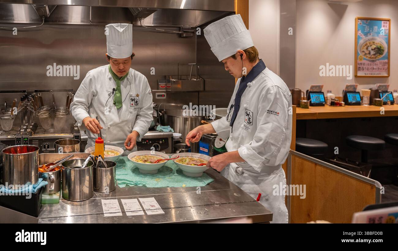 Osaka, Japan, Chuo District, Dotonbori Street, chefs at a street ...