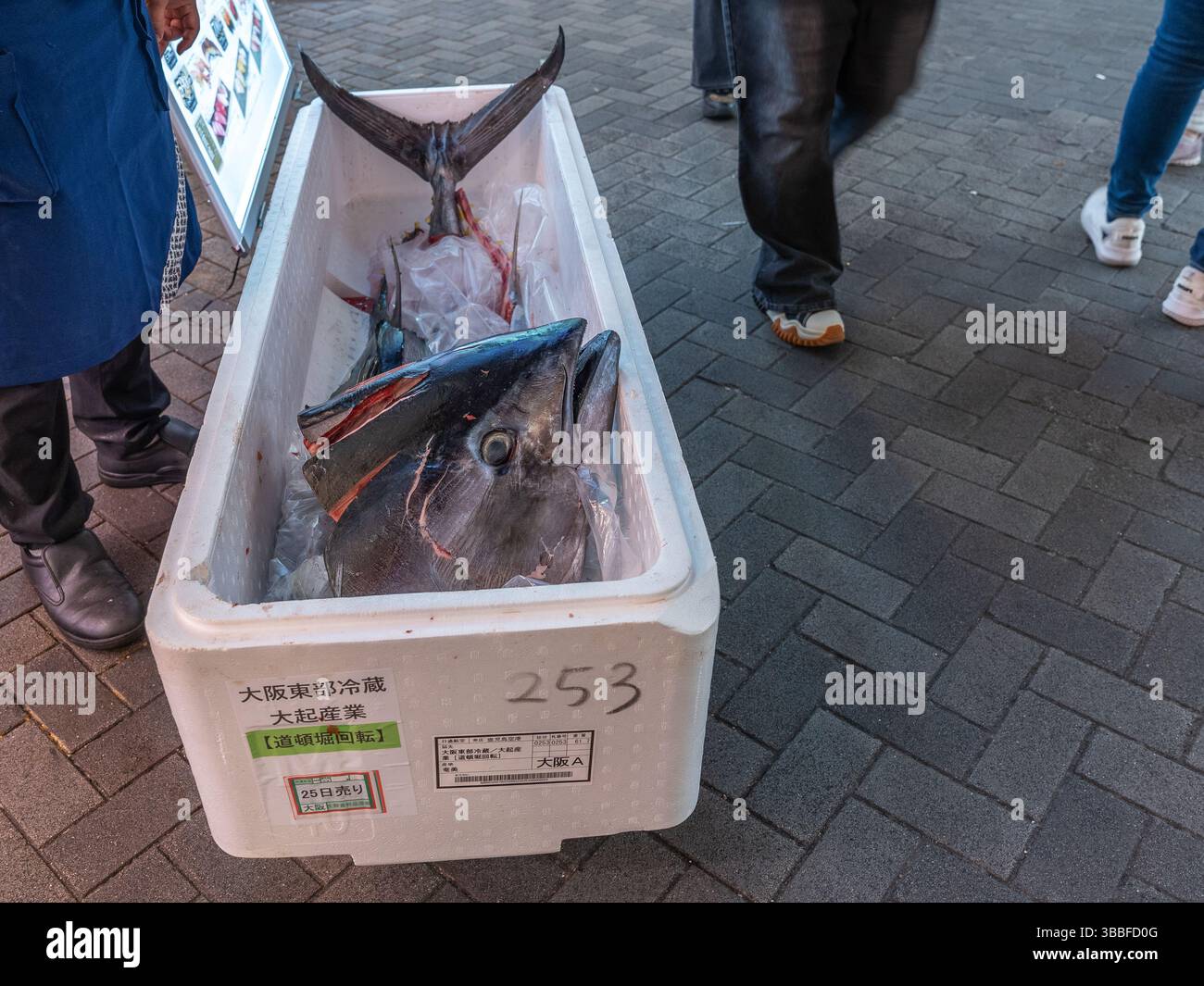 Osaka, Japan, Chuo district, Dotonbori Street, raw tuna fish in a ...