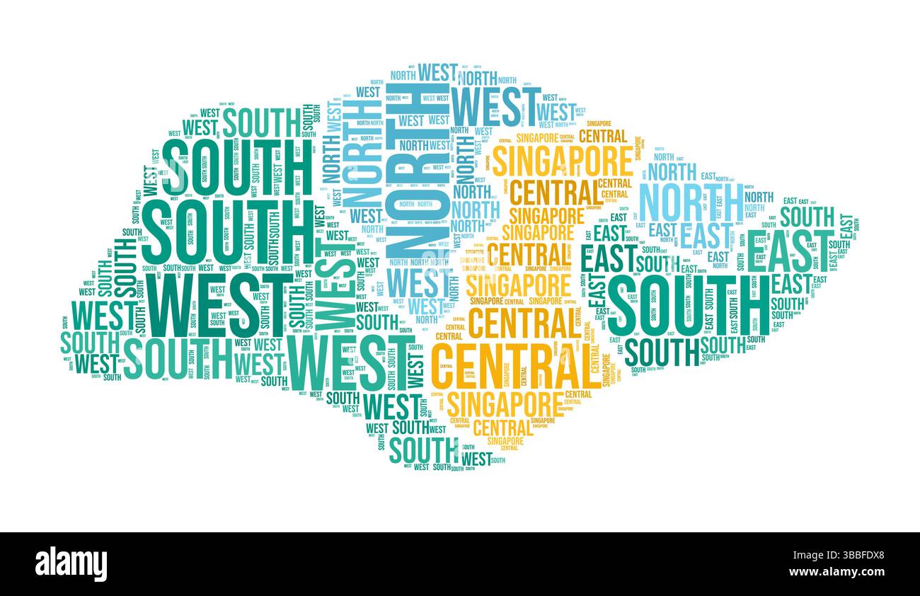 Singapore Word Cloud. Country shape with region division. Singapore ...