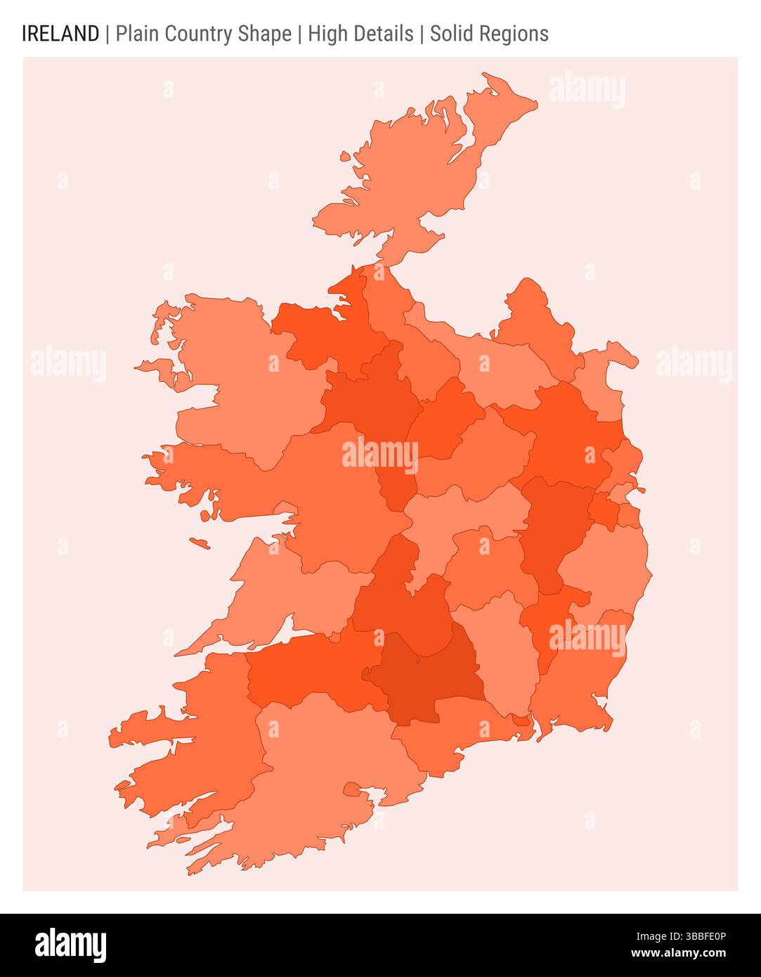 Ireland plain country map. High details. Solid regions style. Shape of ...