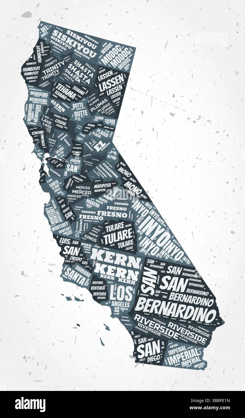 California counties word clouds. State shape on textured background ...