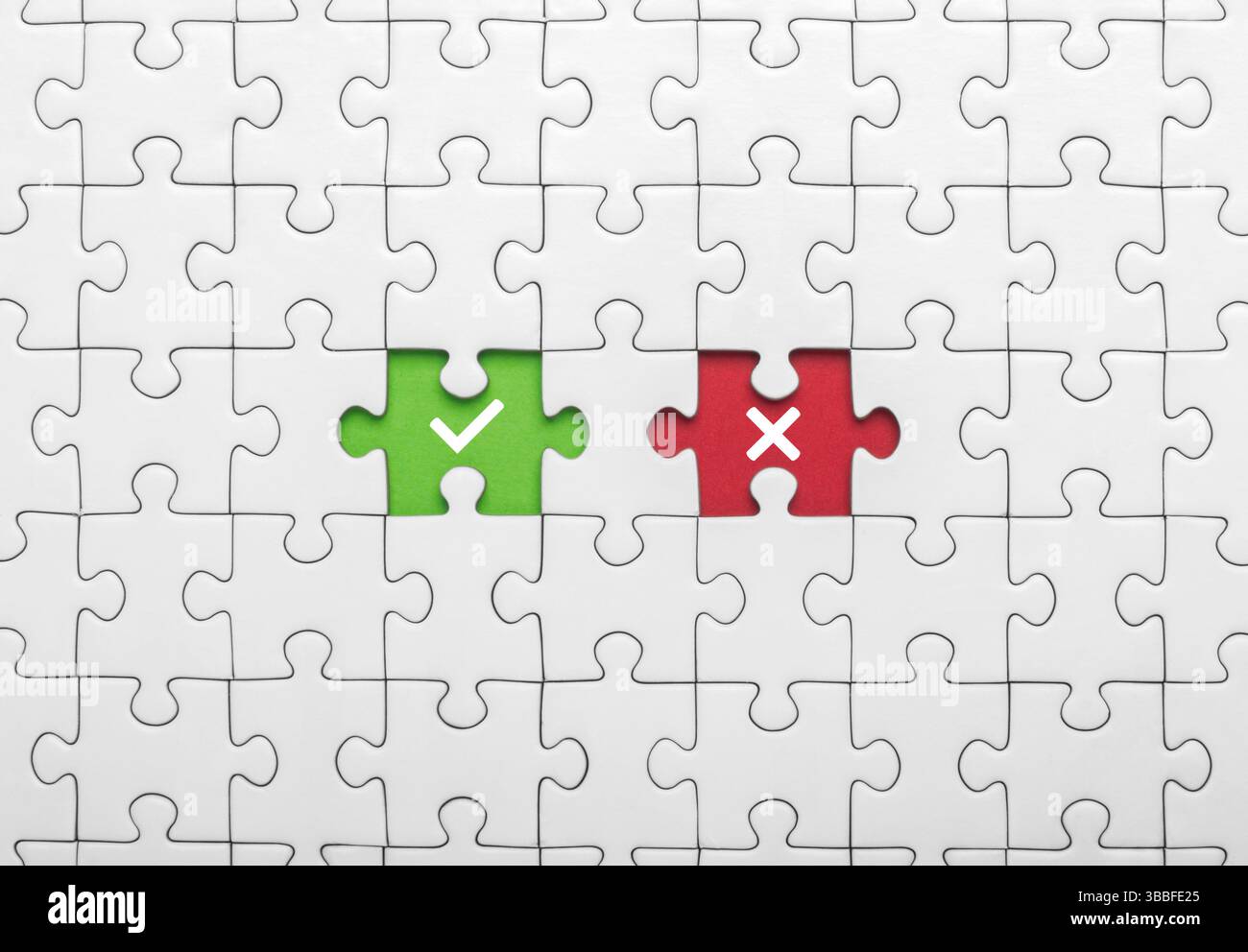 Missing puzzle pieces with check mark and cross symbols. Approve or ...