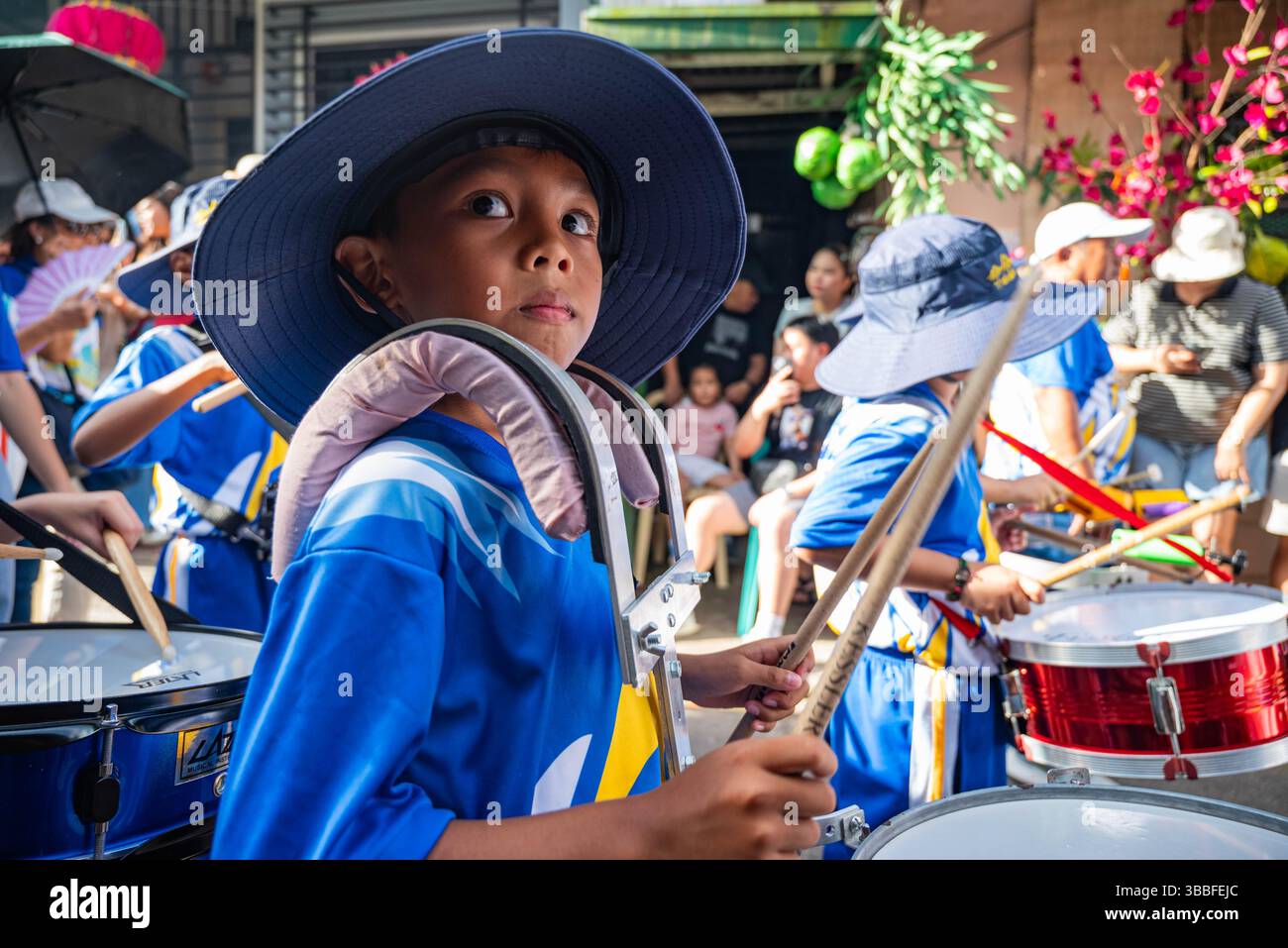 May 15, 2025, Quezon City, Philippines: A child playing the snare drums ...