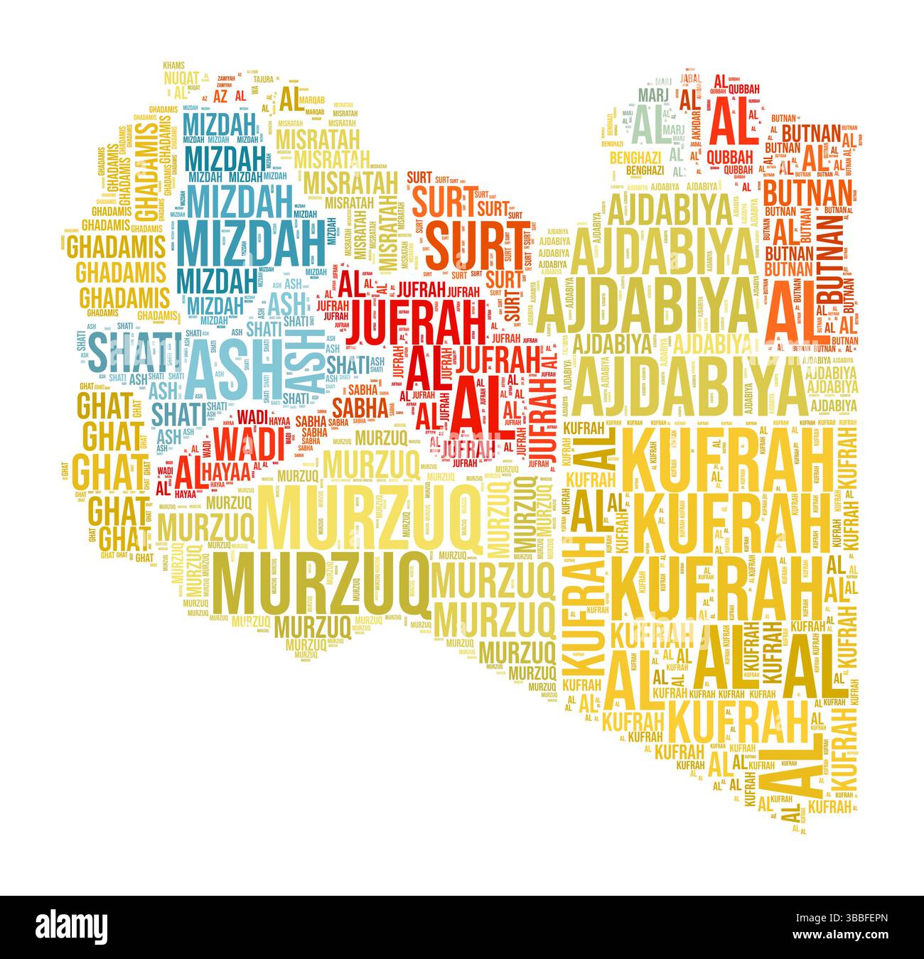 Libya Word Cloud. Country shape with region division. Libya typography ...