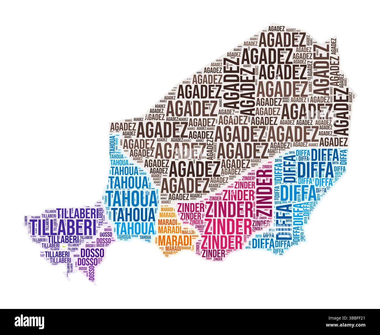 Niger region word cloud. Country shape design. Niger colored ...