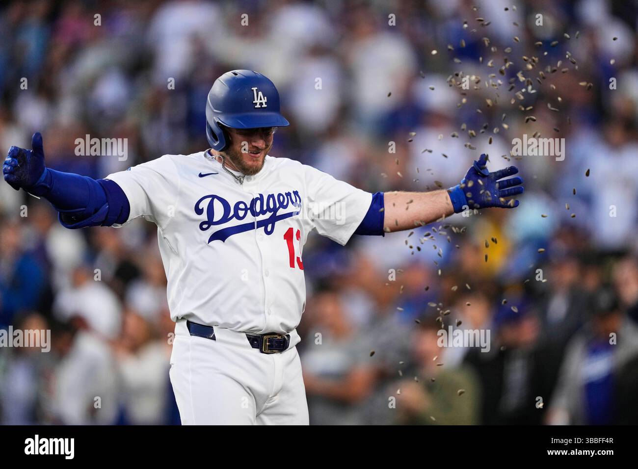 Los Angeles Dodgers' Max Muncy celebrates after hitting a two-run home ...