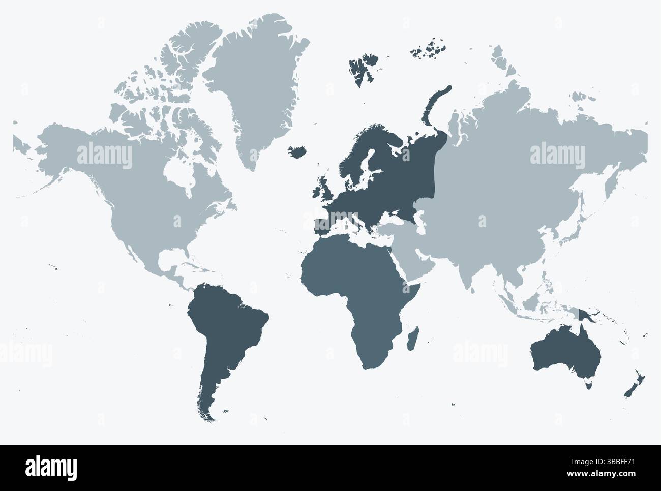 Map of World. Just a simple border map with continent division. Blue ...