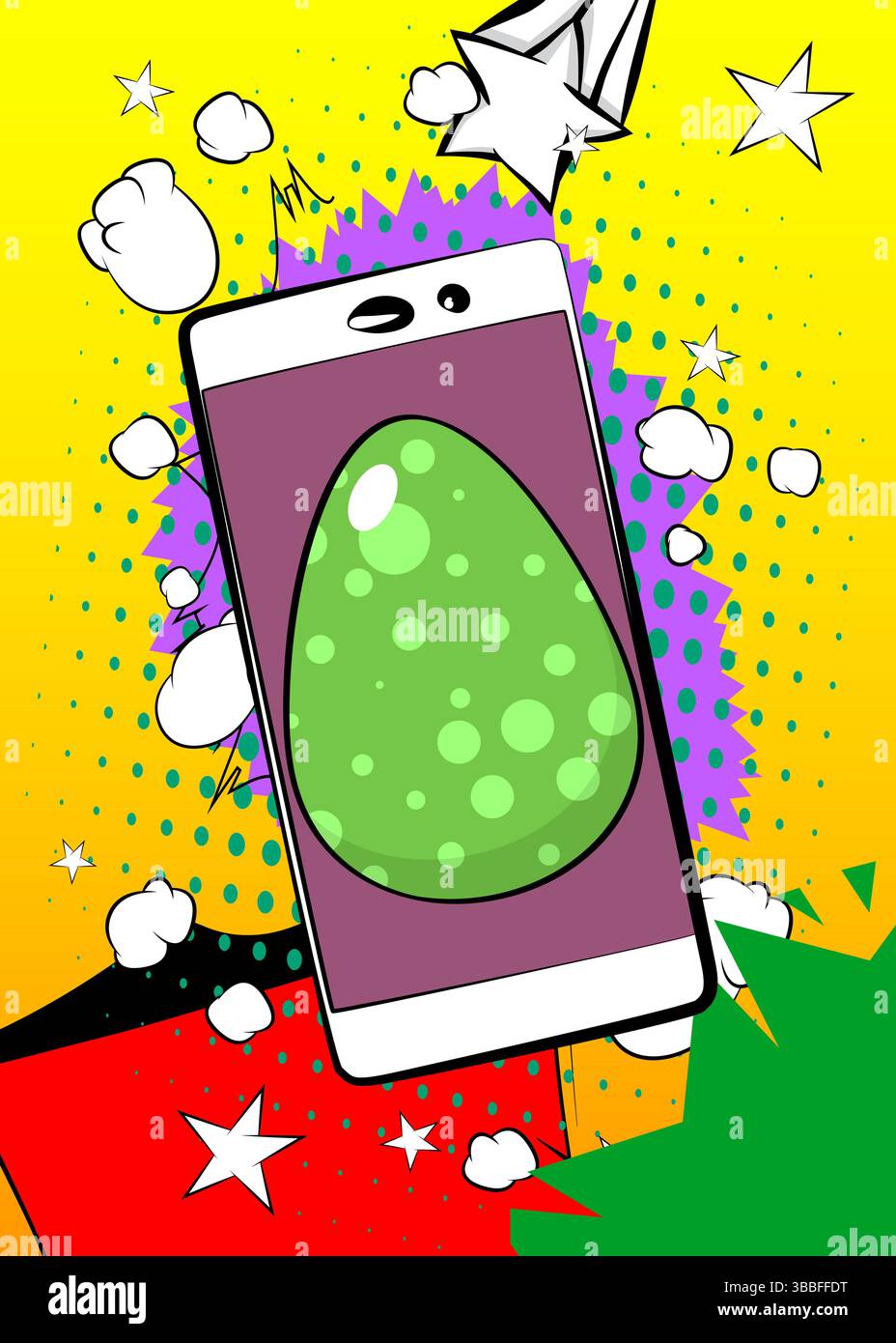 Cartoon Smartphone, comic book Telephone with Easter Egg. Retro vector ...
