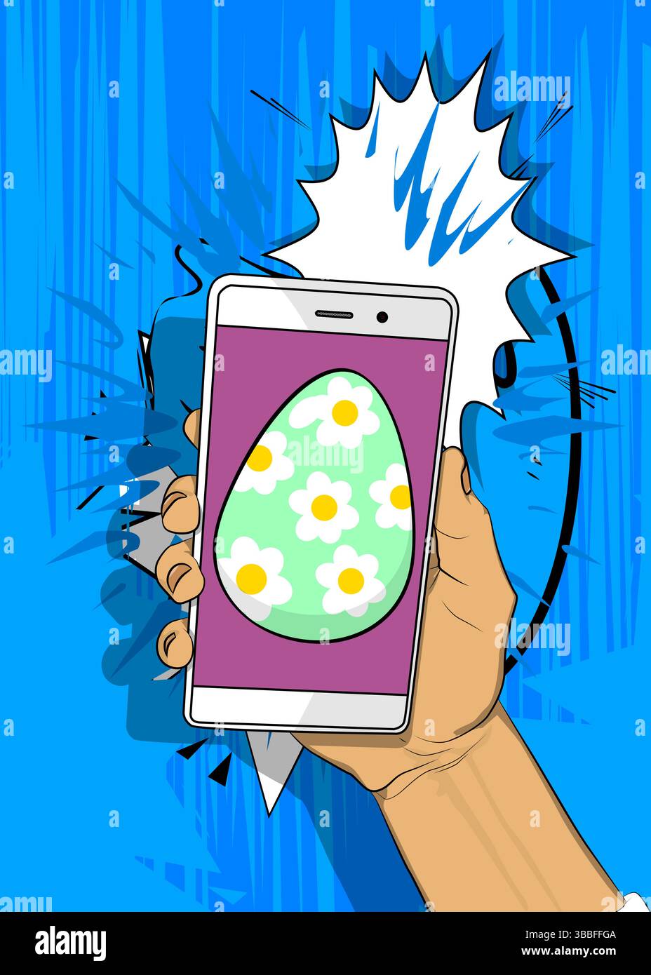 Cartoon Smartphone, comic book Telephone with Easter Egg. Retro vector ...
