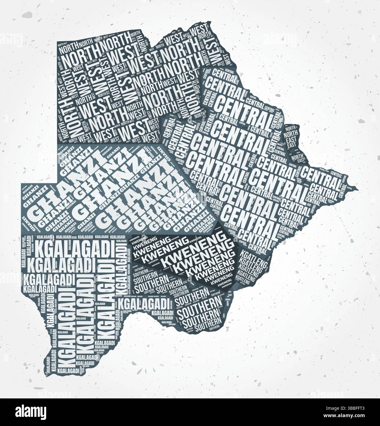 Botswana regions word clouds. Country shape on textured background ...