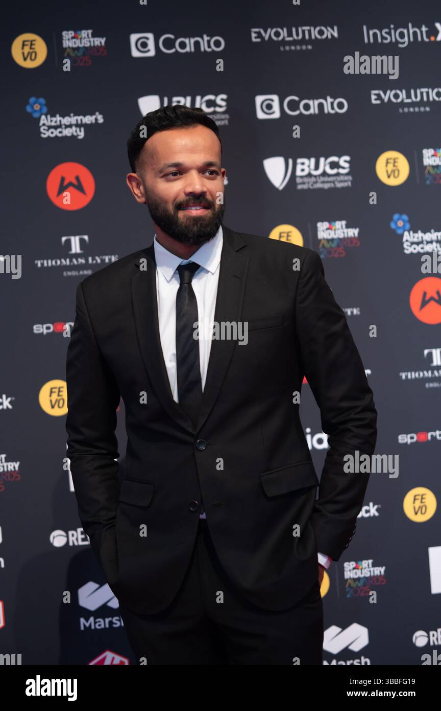 London, England. 15th May 2025. Azeem Rafiq poses on the red carpet at the FEVO Sport Industry ...