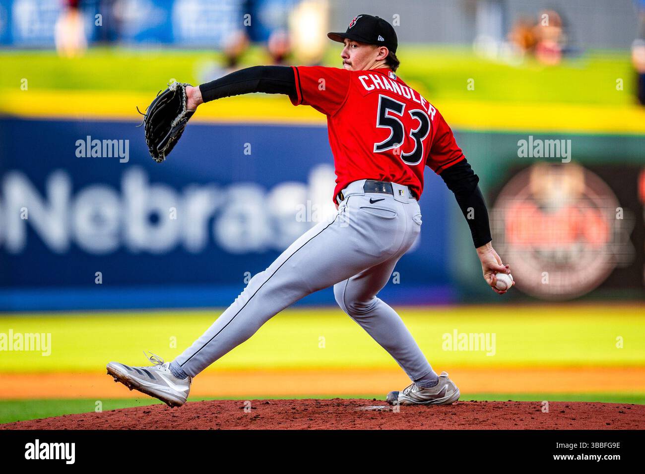 May 01, 2025 - Omaha, NE U.S. - Indianapolis Indians starting pitcher Bubba Chandler (53) in ...