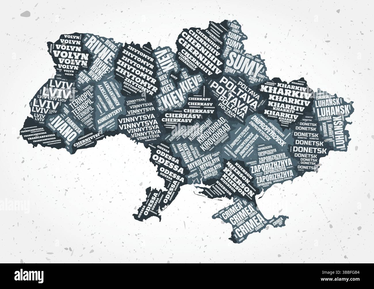 Ukraine regions word clouds. Country shape on textured background ...