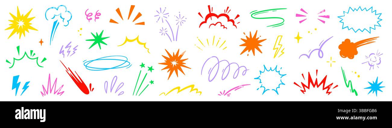 Cartoon comic element speed effect doodle line set. Comic boom motion ...