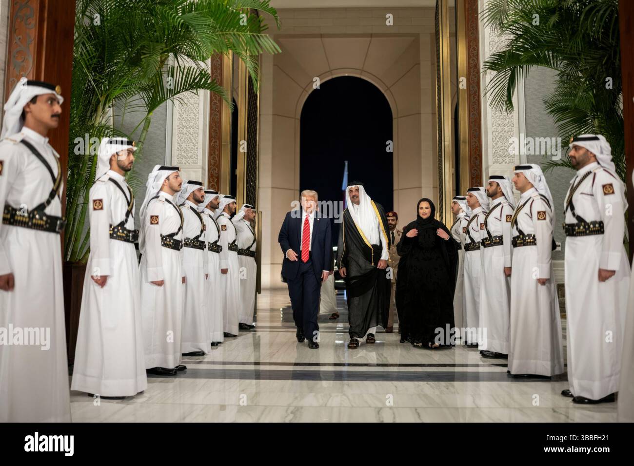 President Donald Trump is greeted by Amir of Qatar Sheikh Tamin bin ...