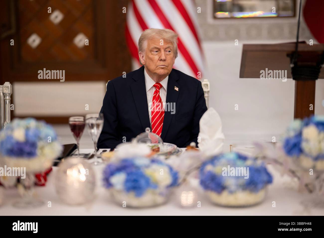 President Donald Trump attends an official State Dinner at Lusail ...