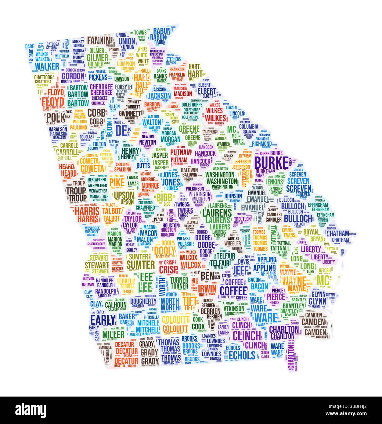 Georgia county word cloud. State shape design. Georgia colored ...