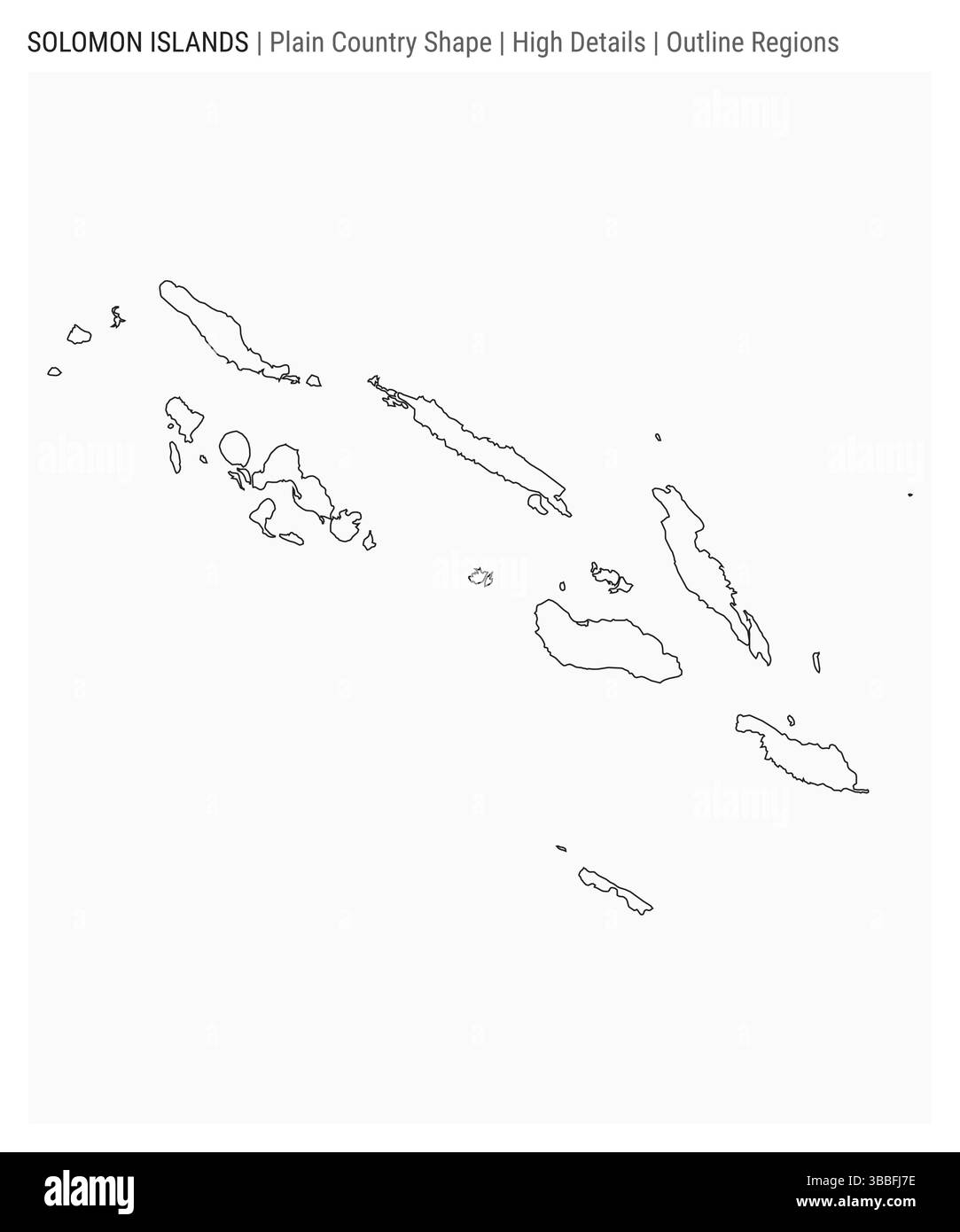 Solomon Islands plain country map. High details. Outline regions style. Shape of Solomon Islands ...