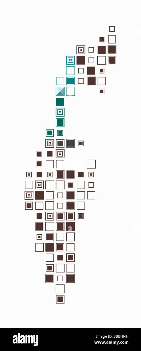 Israel, shape of the country built of colored cells. Digital style map ...