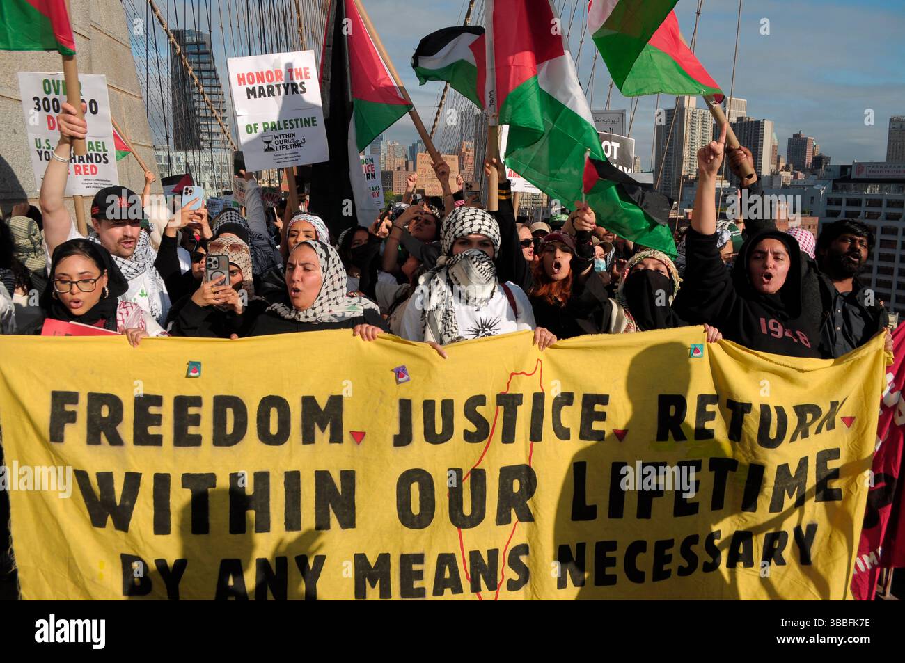 New York, United States. 15th May, 2025. Pro-Palestine demonstrators ...
