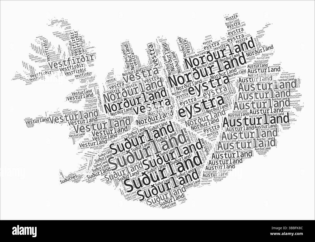 Iceland Text Style Regions. Country region names word clouds in ...