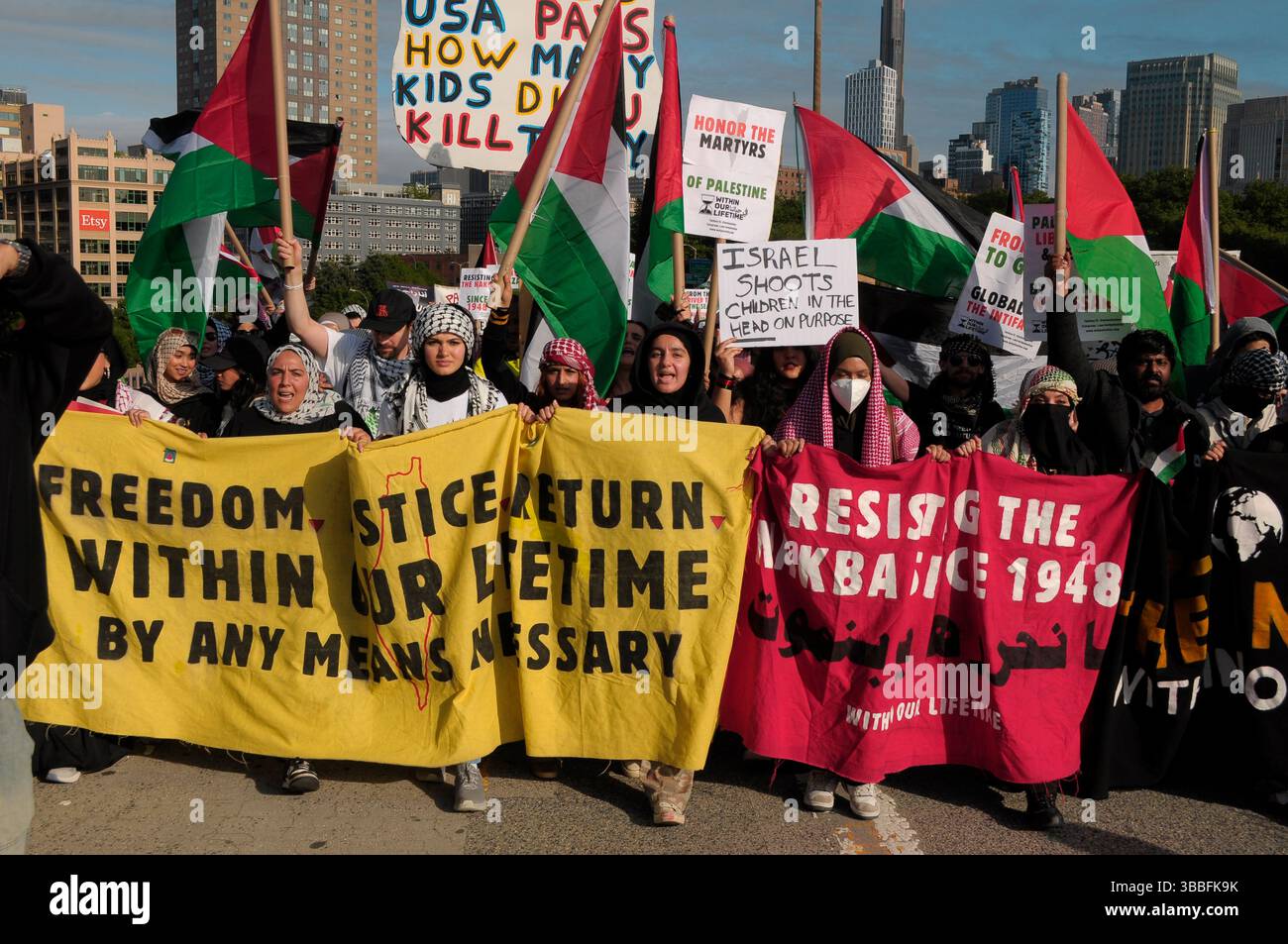 New York, United States. 15th May, 2025. Pro-Palestine demonstrators ...