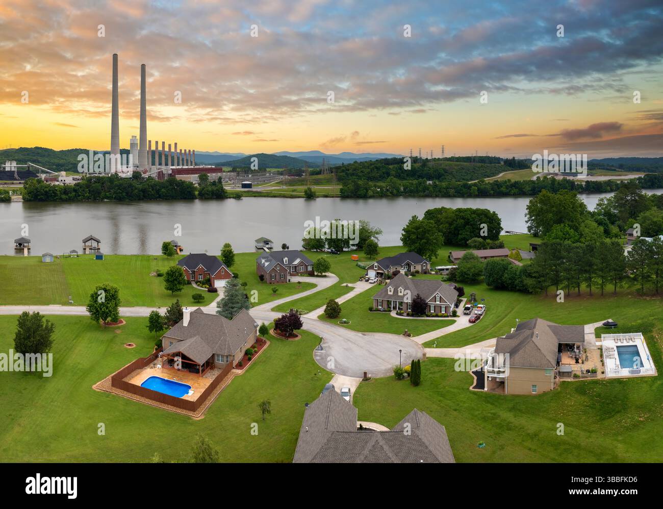 Air pollution and environment contamination concept. Residential ...