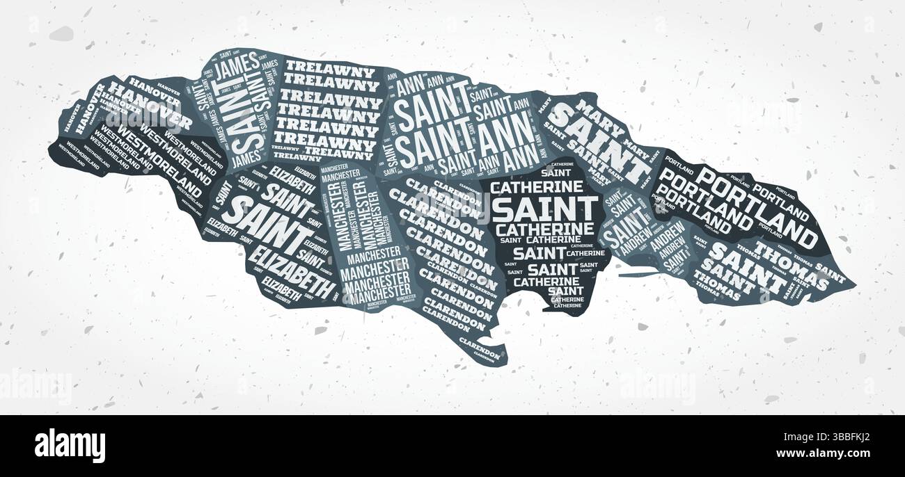 Jamaica regions word clouds. Country shape on textured background ...